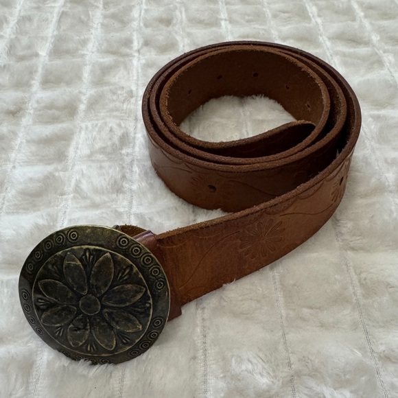 Linea Pelle | Accessories | Linea Pelle Xl Brown Tooled Leather Belt W ...